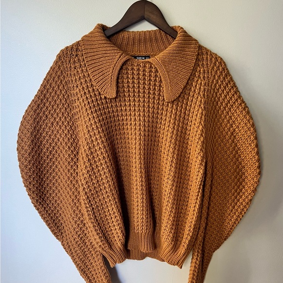 SHEIN | Sweaters | Shein Collared Knit Sweater With Puffy Shoulders ...